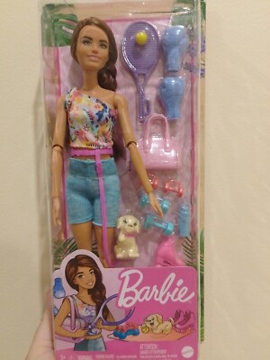 Barbie Brown Hair Wellness Fitness Tennis/Boxing Doll Playset Toy ...