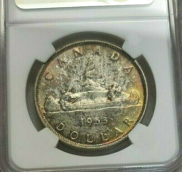 1953 CANADA SILVER DOLLAR S$1 SHOULDER FOLD NGC MS 66 BEAUTIFUL TONING ...