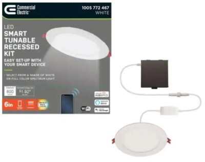 Commercial Electric 6" Smart Hubspace Ultra Slim RGB+W LED Recessed Kit ...