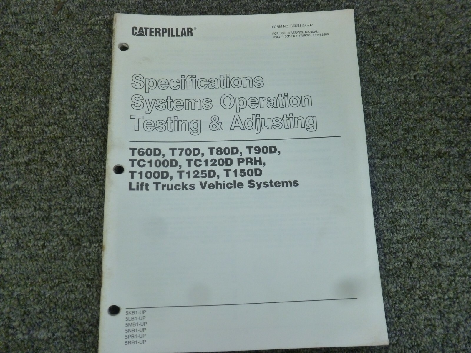 Caterpillar T60D T70D T80D T90D Forklift Testing Adjusting Service ...