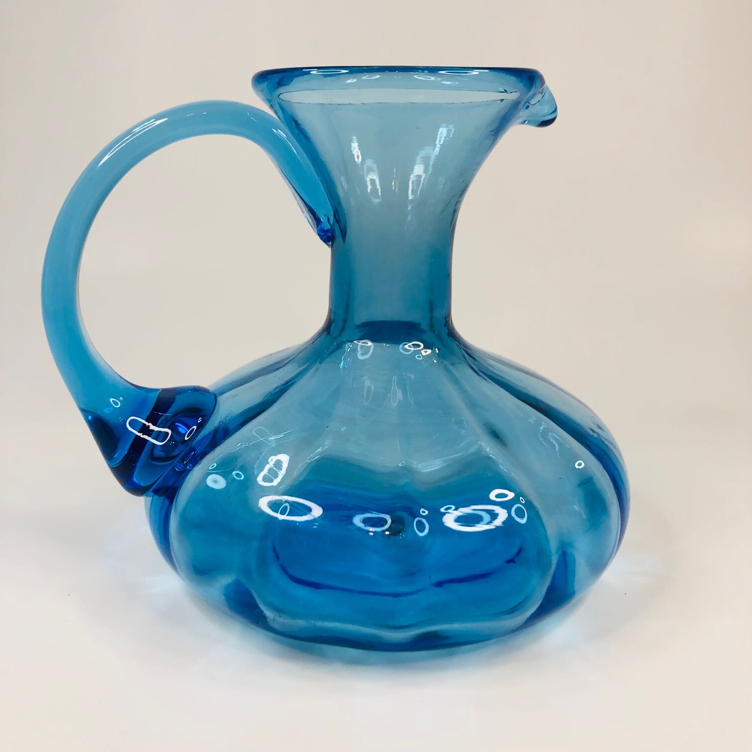 Rainbow Art Glass Blue Optic Rib Pitcher Jug #214 Made in USA | eBay