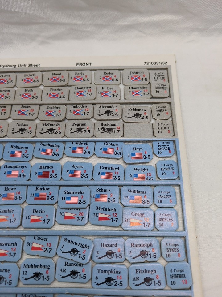 Avalon Hill Gettysburg Civil War Board Game Unit Sheet | eBay