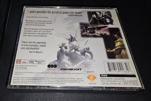 Final Fantasy VII 7 (Sony PlayStation 1 PS1, 1997) BLACK LABEL MISSING ...
