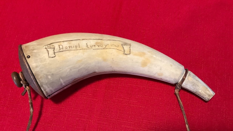 Vintage Folk Art Schrimshawed Indian Chasing Buffalo Black Powder Horn ...