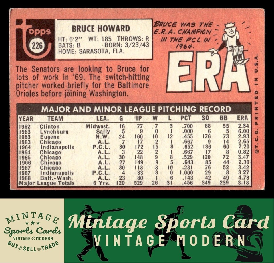 1969 Topps - Bruce Howard - #226 Washington Senators | eBay