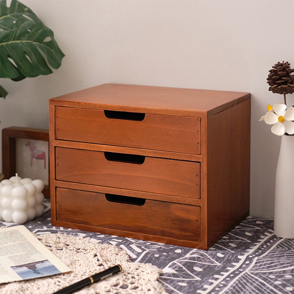Wooden Drawer Storage Boxes Desktop Tidy Organizer Office Desk Pencil ...