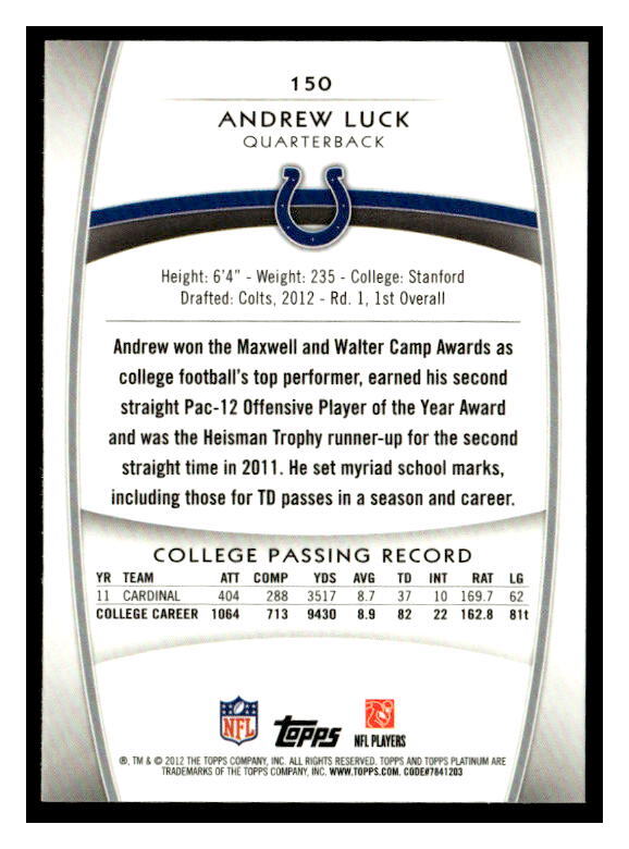 2012 Topps Platinum #150 Andrew Luck Xfractors | eBay