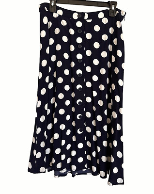 Talbots Womens Dotty Print Midi Skirt Sz 12 Petite Navy Blue White ...