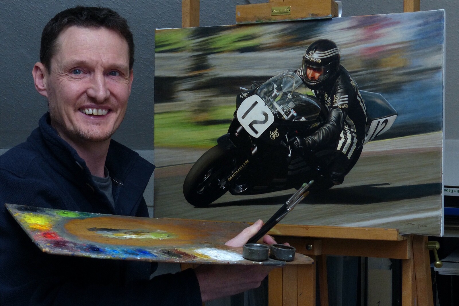 Robert Dunlop JPS Norton 1990 North West 200 oil painting fine art ...