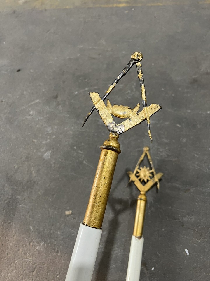 Antique Masonic Ceremonial Deacon Rods Spear Staff Moon Rising Sun ...