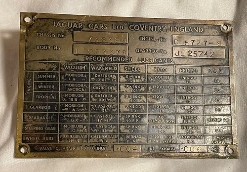Vintage 1957 JAGUAR Sedan bronze brass ID Tag Plaque Badge classic car ...