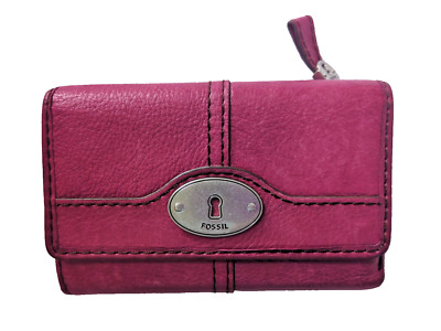Fossil Long Live Vintage Pink Cowhide Leather Trifold Wallet Organizer ...