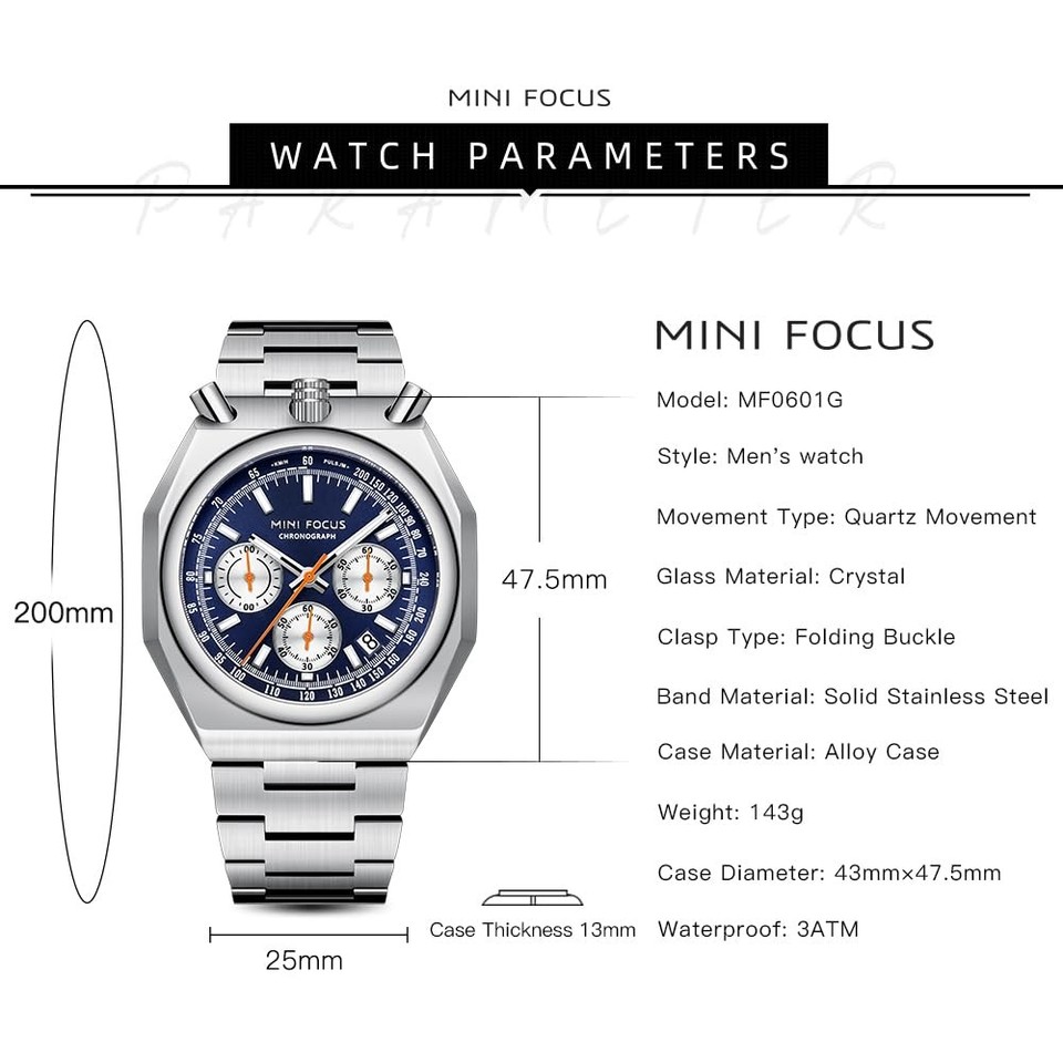 MF MINI FOCUS Unique Men's Watch Big Face Super Luminous, BLUSLV Superb ...