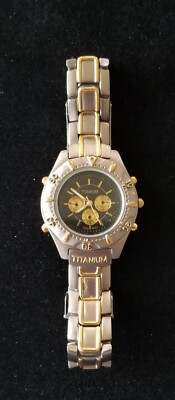 Men's Universal Titanium Watch w/Gold Trim Link Band 7.75 Max Size New ...