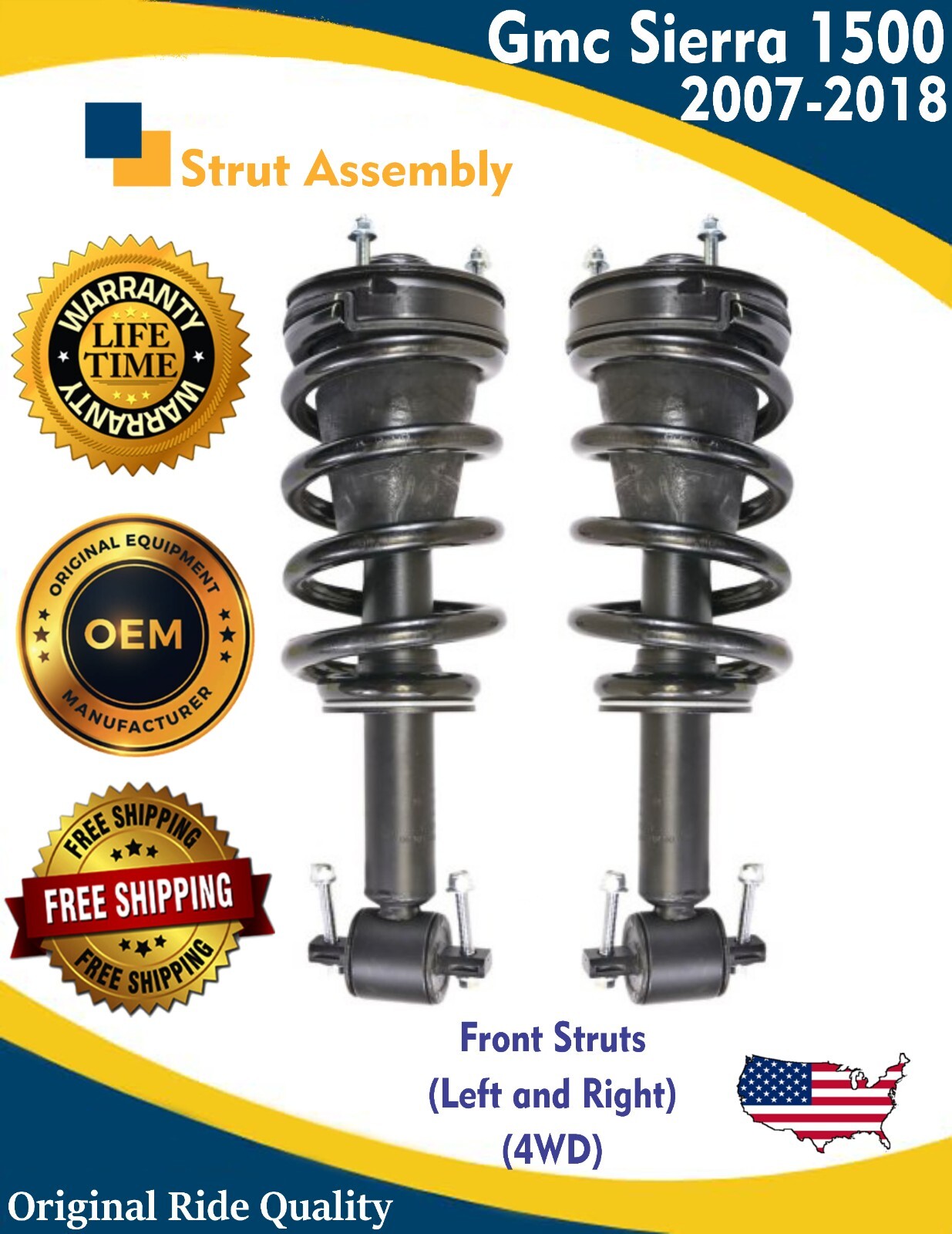OE Front Left & Right Strut Assembly for 2007-2018 GMC Sierra 1500 5.3L ...