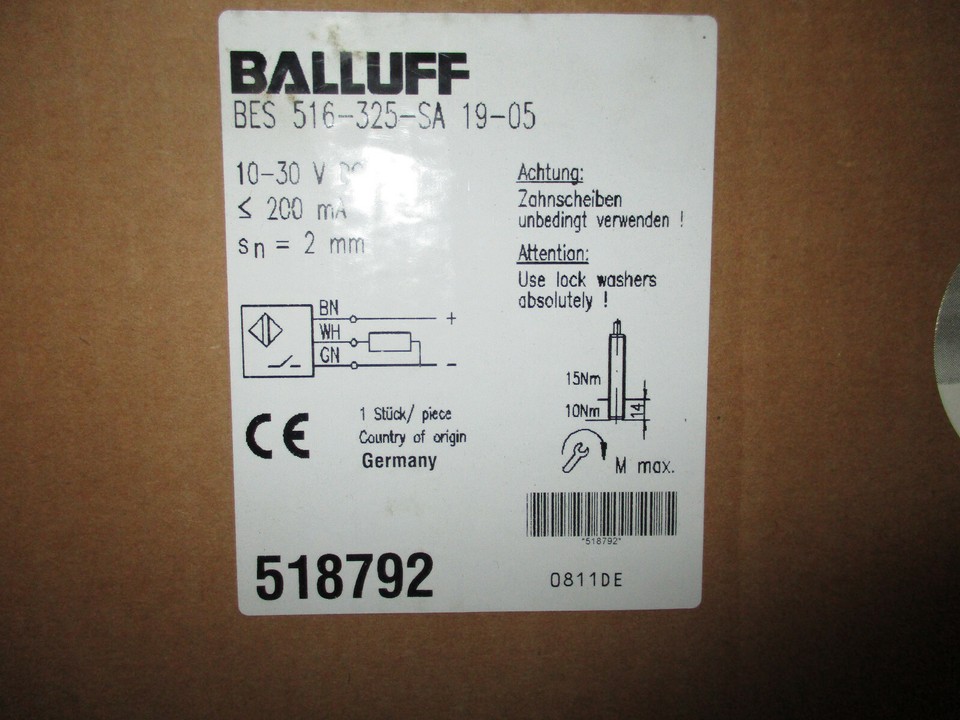 INDUCTIVE SENSOR (BALLUFF M12 X 1 X 40.5) PROXIMITY TYPE W/5 METER ...
