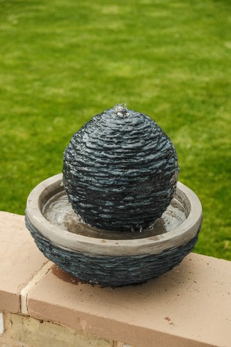 Ocean Ball Water Feature Slate Effect Garden Light Up LED Outdoor Decor ...