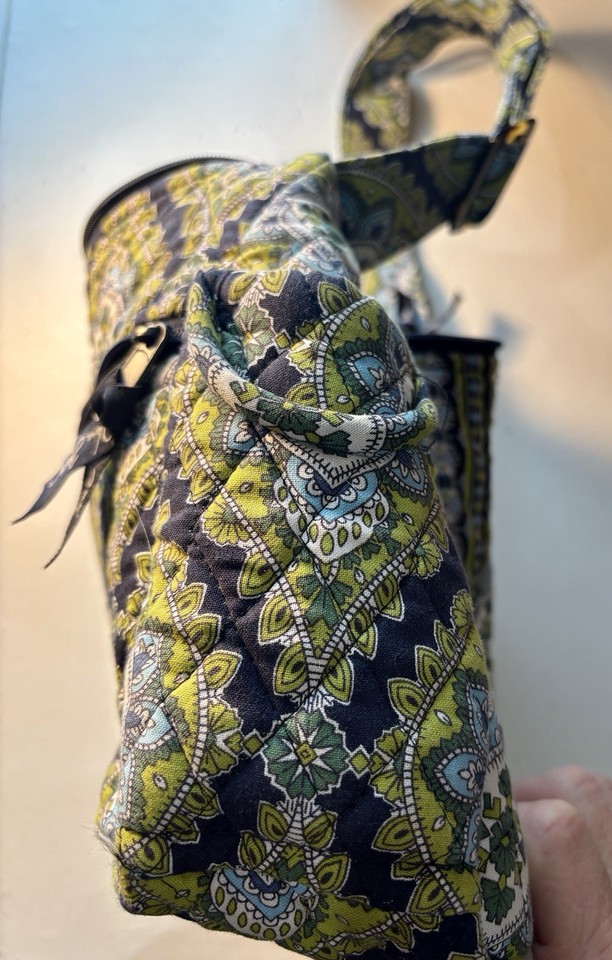 Vera Bradley Cambridge Handbag Purse Green Navy White Floral Zip | eBay