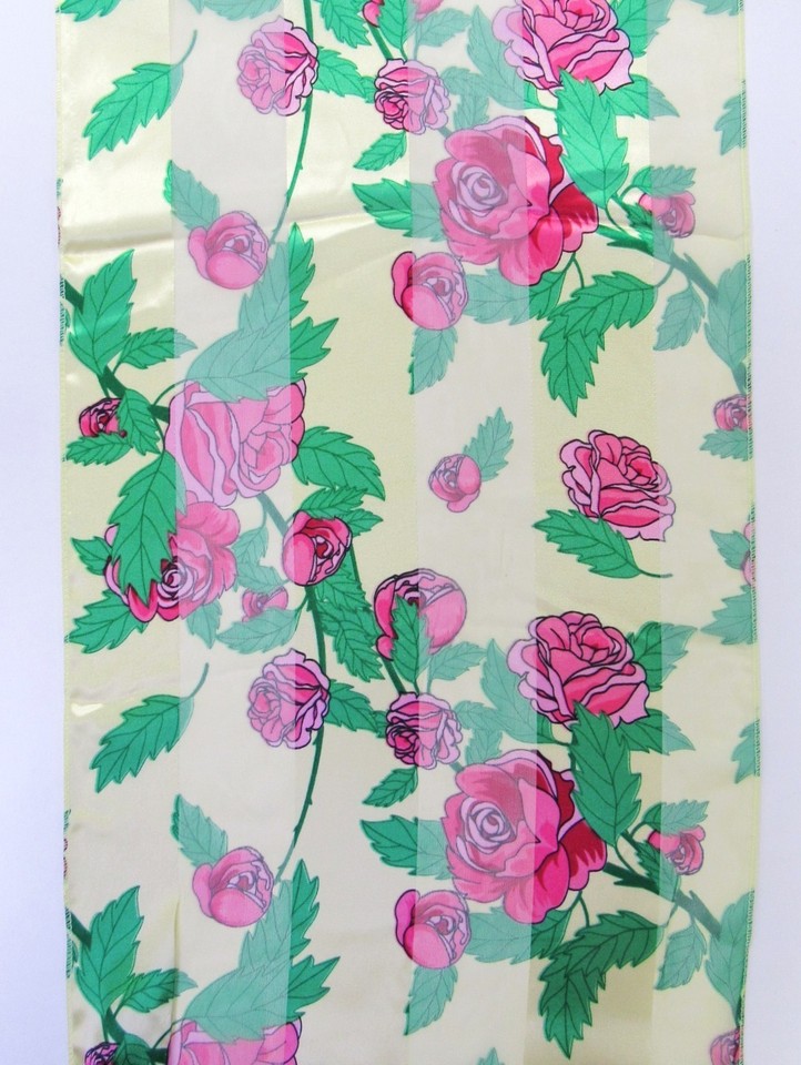 Women's Long Pink Rose Floral Flower Print Long Silk Feel Scarf #1297 ...