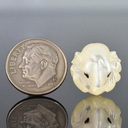 Rat Design Bead 14.70mm Carved Mother-of-Pearl Handmade vertically ...