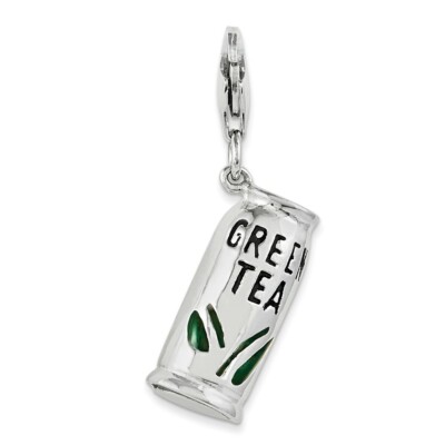 CZ Green Tea Beverage Charm Enameled .925 Sterling Silver Click On ...