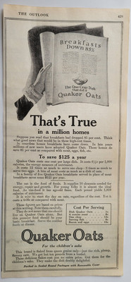 Quaker Oats "Save $125 Per Year" 1920 Original Print Ad ~5.25x11.5 ...
