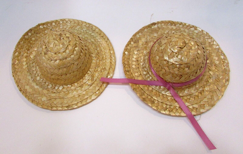Two 1990's Small 6" Diameter Wide Brim Woven Wicker Straw Sun Hats ...