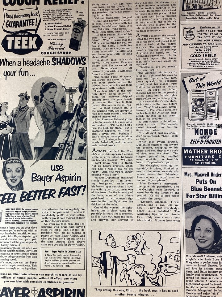 Bayer Aspirin Snow Ski Atlanta GA Print Ad 1952 AJC Maxwell Anderson ...
