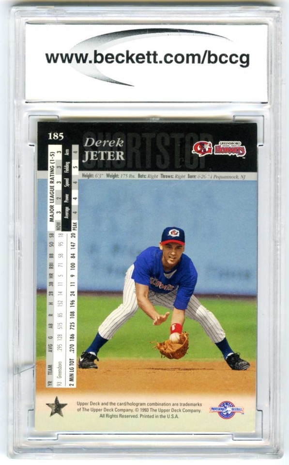 DEREK JETER~1994 UPPER DECK MINOR LEAGUE BCCG-10 MINT+ GRADED ROOKIE RC ...