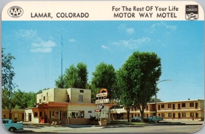 1950s LAMAR, Colorado Postcard MOTOR WAY MOTEL Hwy 50 Roadside / Dexter ...