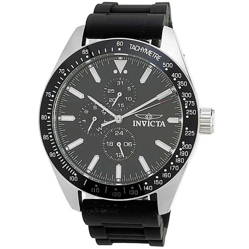 Invicta Men's Watch Aviator Chrono Silver Tone Case Black Silicone ...