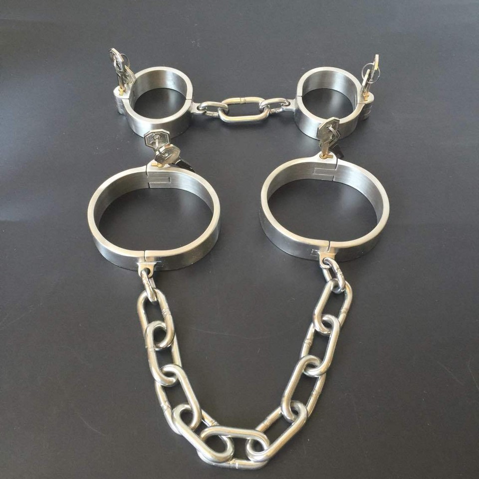 Stainless Steel Collar, Wrist and Ankle BDSM Slave Cuff Shackles, Heavy ...
