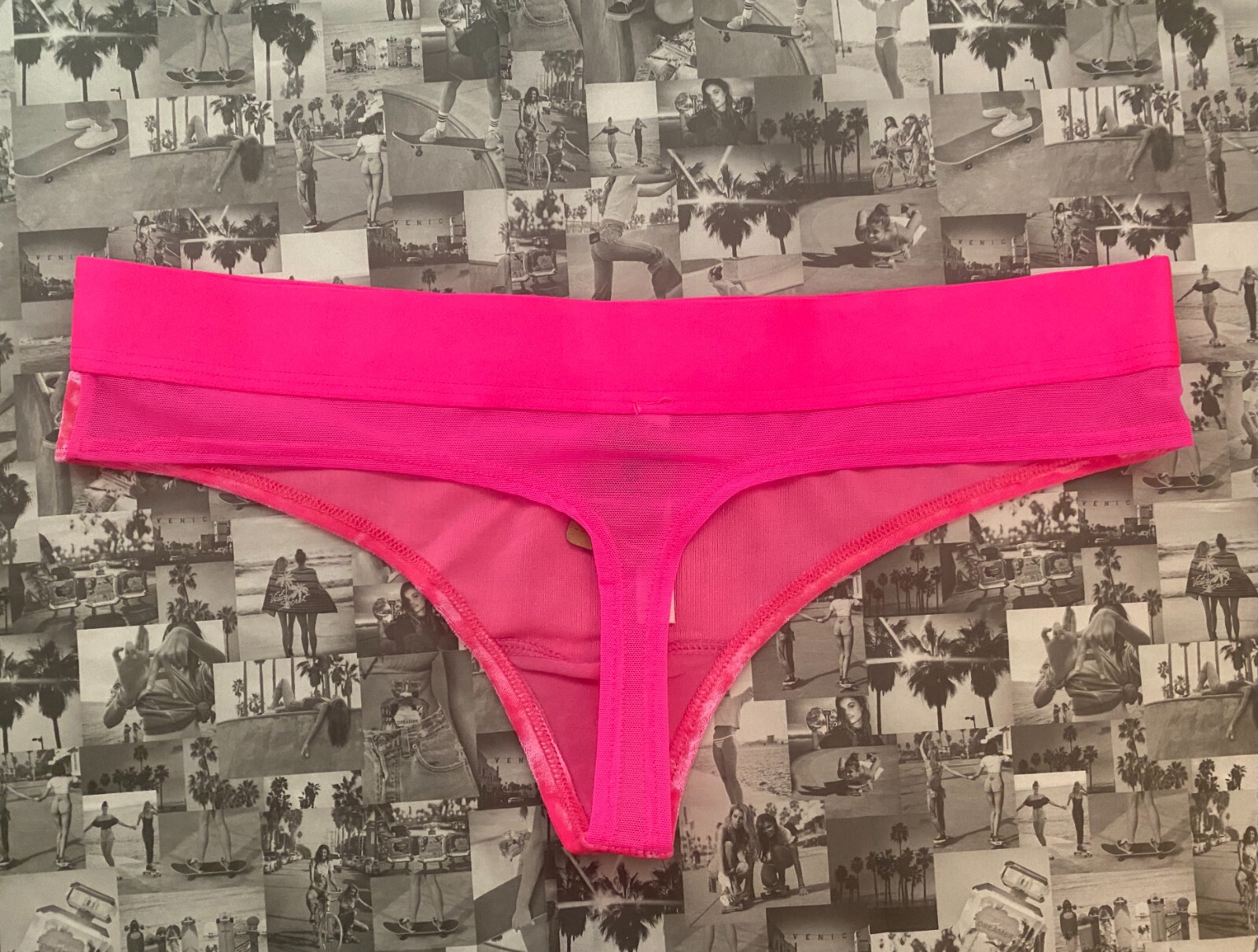 NWT Victoria's Secret PINK Elastic waist Logo Velvet Thong Panty Atomic ...