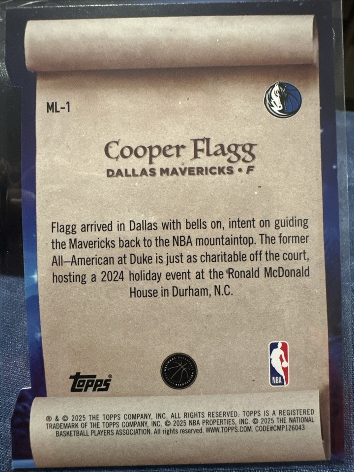 2025-26 Topps Holiday COOPER FLAGG RC Rookie Making The Nice List #ML-1 ...