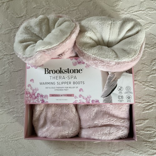 BROOKSTONE Pink Thera-Spa Warming Slipper Boots Infused Rose Hot & Cold ...