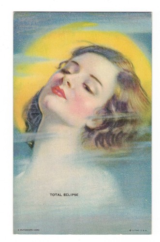 VINTAGE HASKELL COFFIN MUTOSCOPE CARD BEAUTIFUL LADY SUN "TOTAL ECLIPSE ...