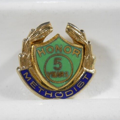 Methodist Service Honor Award Pin 5 Year Member Lapel Green Gold C ...