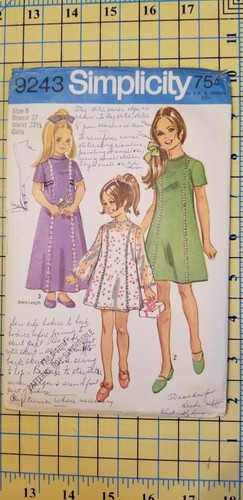 Vintage Sewing Pattern Simplicity 9243 Child's Dress size 8 1970 cut | eBay