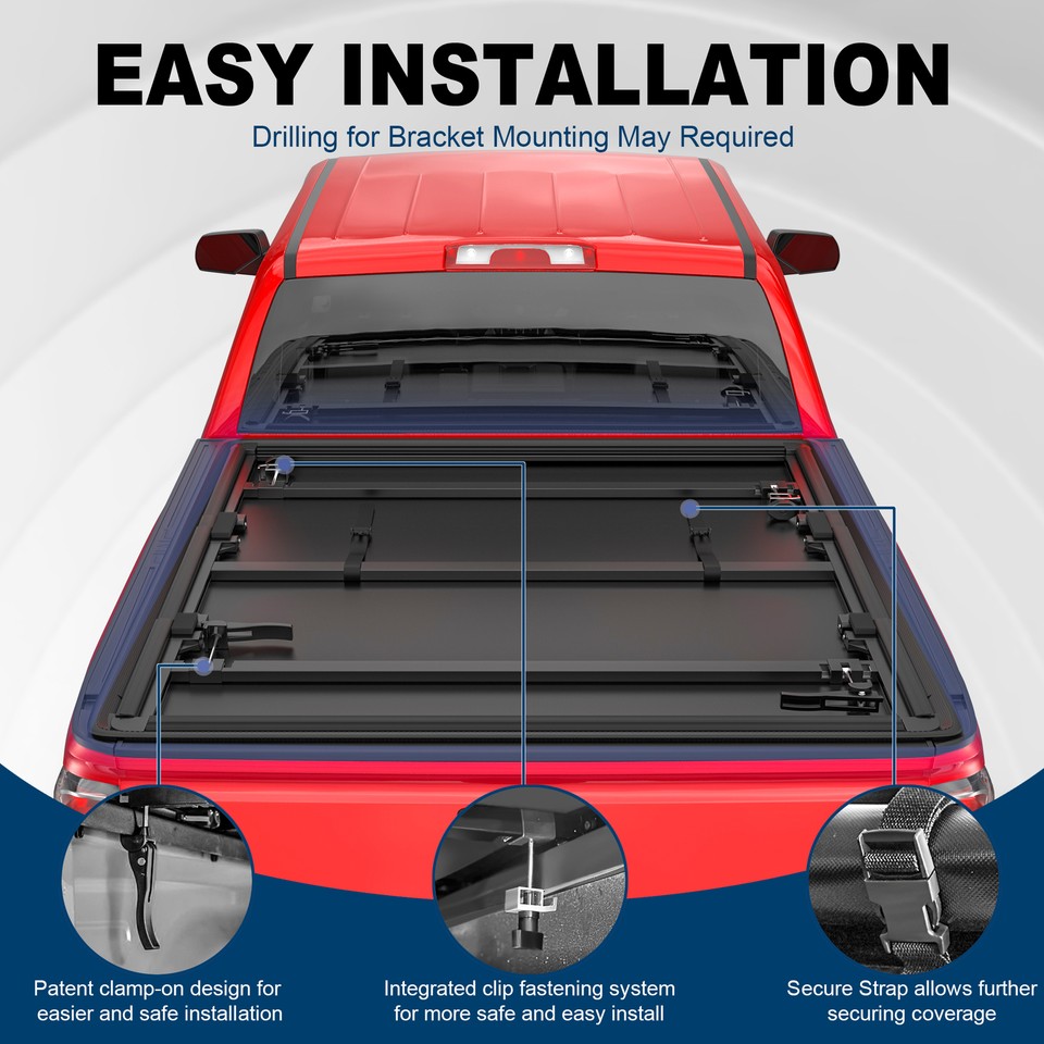 3-Fold 5FT Truck Bed Tonneau Cover w/ LED Lamp For 2024-2026 Toyota ...