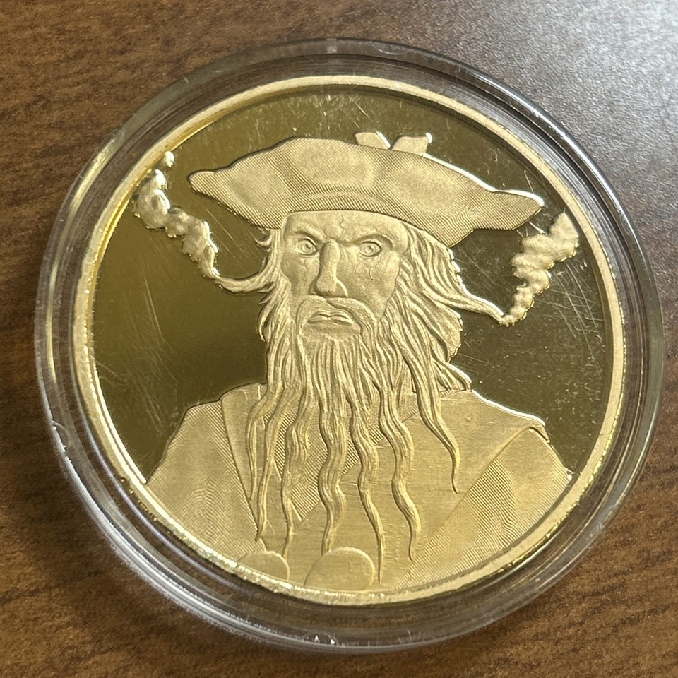 Captain Edward Teach Blackbeard Gold Gilded 1 oz 999 Silver Round Coin ...