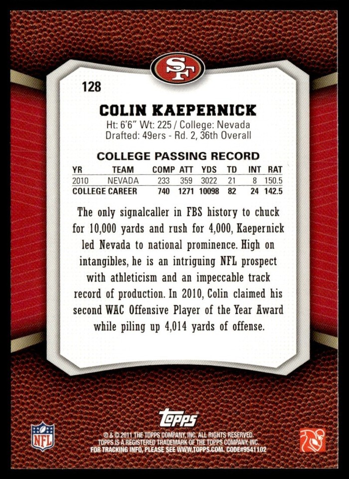 2011 Topps Rising Rookies Gold Colin Kaepernick Rookie San Francisco ...