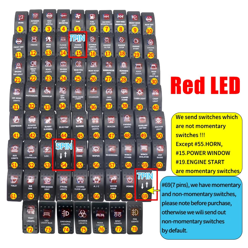 LED Light Rocker Toggle Switch On Off 12V Boat Car Blue Red for Carling ...