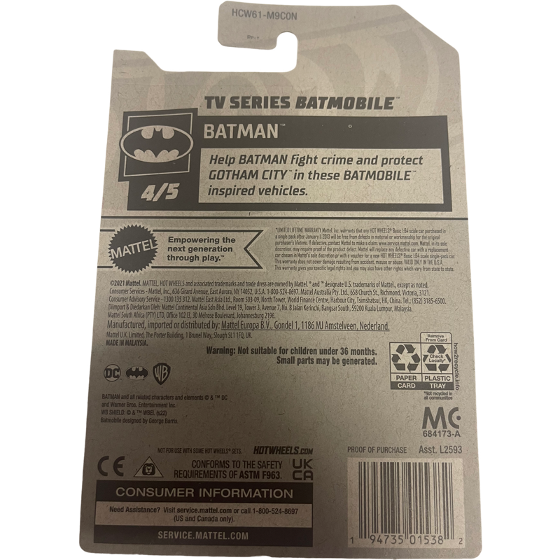 Golden DC Hot Wheels car Batman TV Series Batmobile 4/5 #131 Gold NEW ...