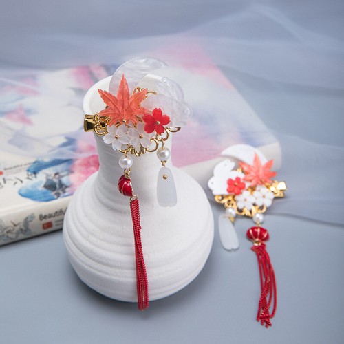 Handmade Chinese Hairpin Kawaii Rabbit Tassel Red Lantern Hair Clip ...