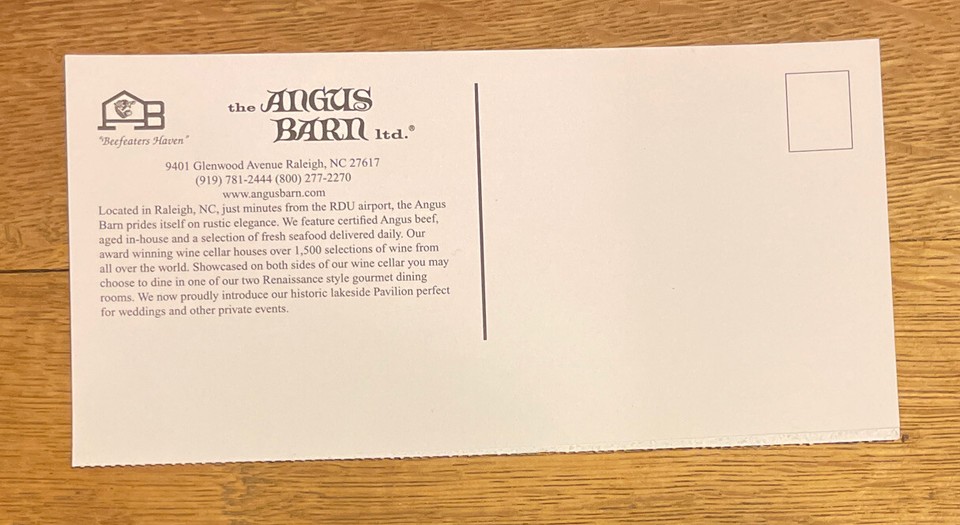 Unposted The ANGUS BARN LTD. Restaurant Post Card Raleigh NC Postcard ...
