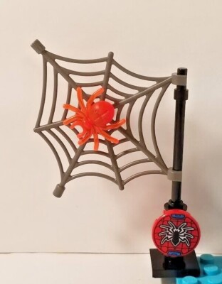 LEGO Spider Man Web on Stand Translucent NEON Orange Spider Tile ...
