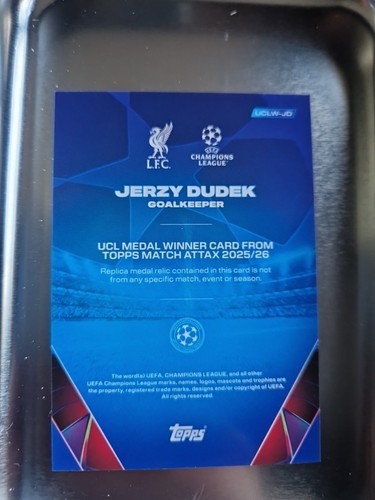 Jerzy Dudek UCL winner Relic Card - Match Attax 25/26 UCC Collection ...
