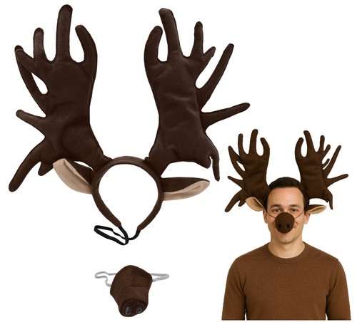 Brown Moose Antler Ears Headband Nose Reindeer Antlers Animal Costume ...