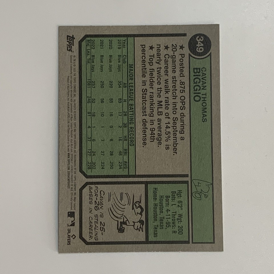 2023 Topps Heritage Cavan Biggio Baseball Card #349 Toronto Blue Jays ...