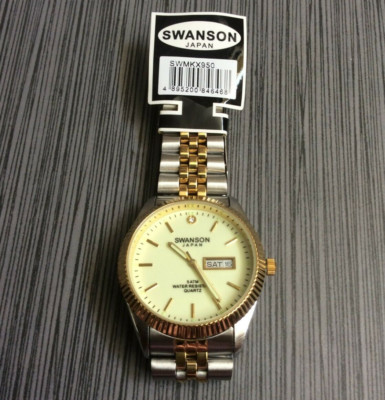 Swanson Men's Watch Glow in Dark Dial Day & Date on Two Tone a Linked ...